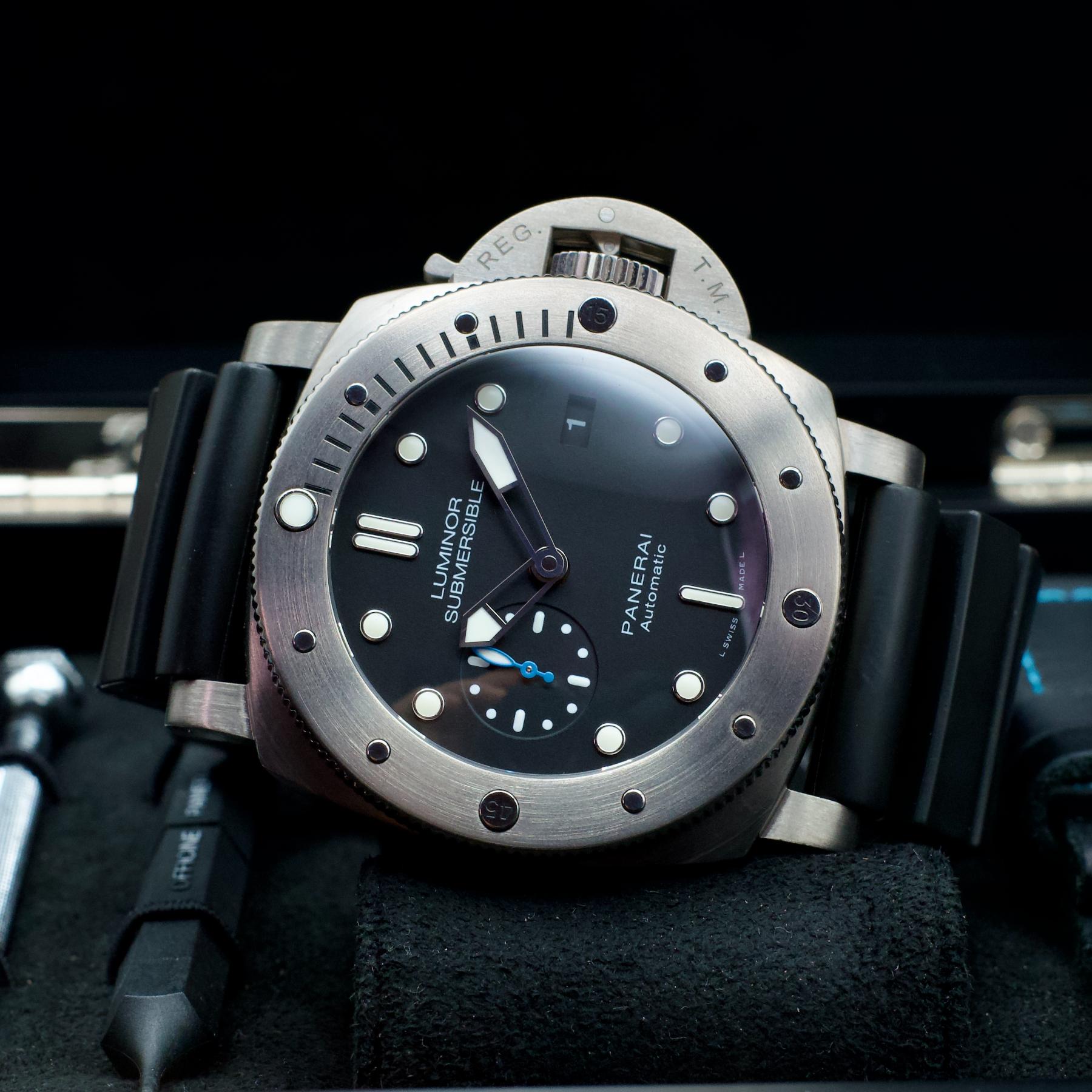 Panerai PAM01305 Luminor Submersible Titanium Black Dial with box ...