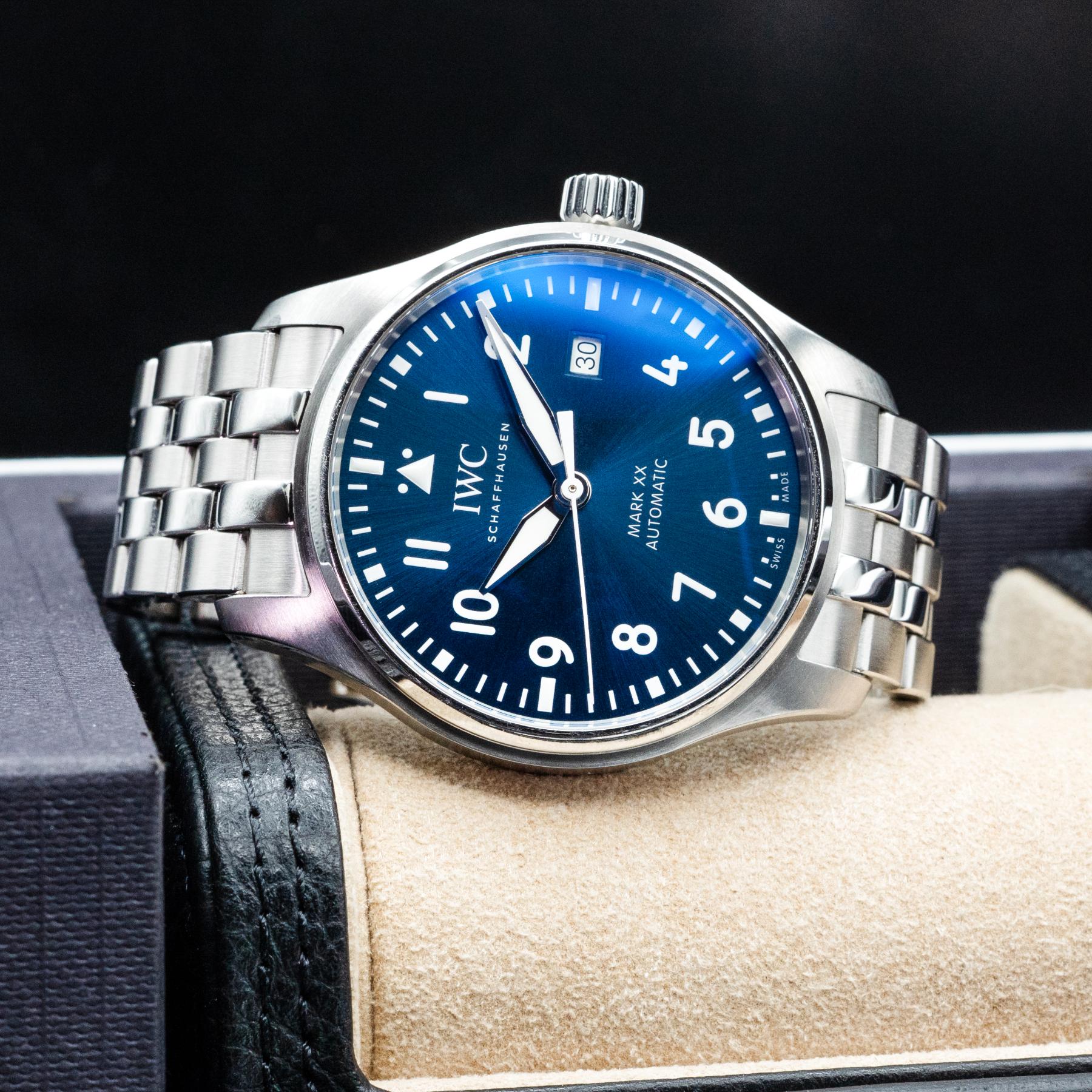 IWC Pilot's Watch Mark XX IW328203 40mm Steel Blue Dial Box Papers 202 ...